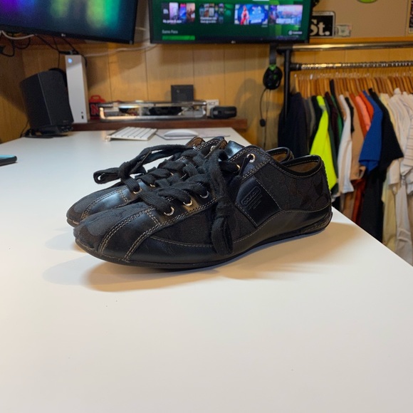 Coach | Shoes | Coach Womens 7b Suee Logo Fabric Leather Trim Sneakers ...